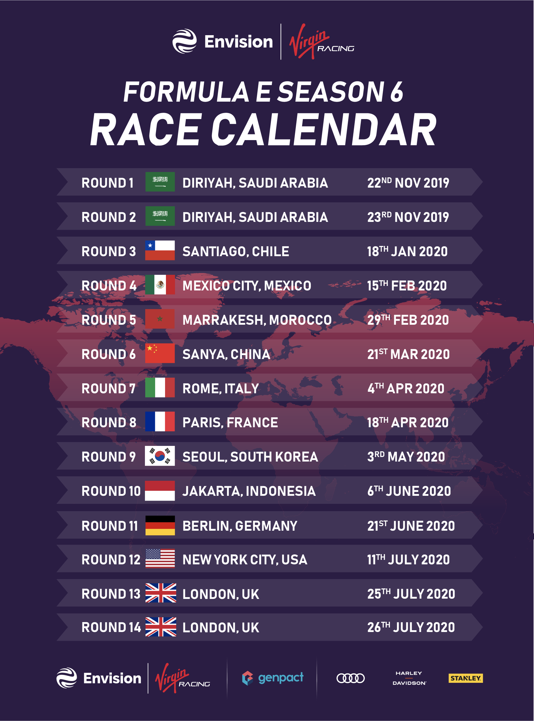 FIA & FORMULA E CONFIRMS SEASON SIX CALENDAR - Envision Racing